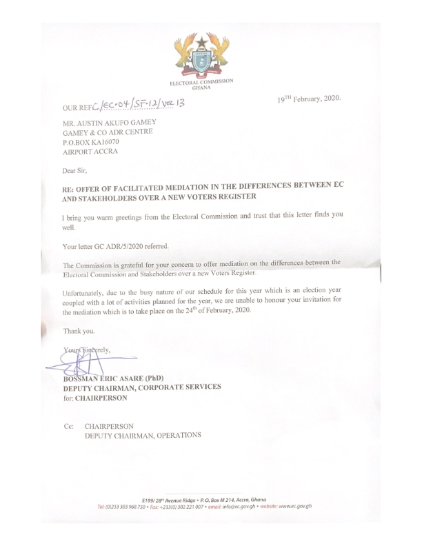 Voters’ Register Impasse: Parties accept mediation, EC declines offer ...